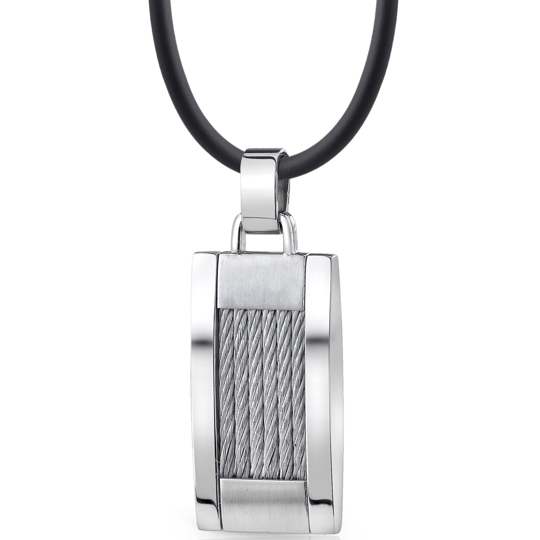 Stainless Steel Twisted Cable Dog Tag Bar Pendant – Silver Jewelry Club